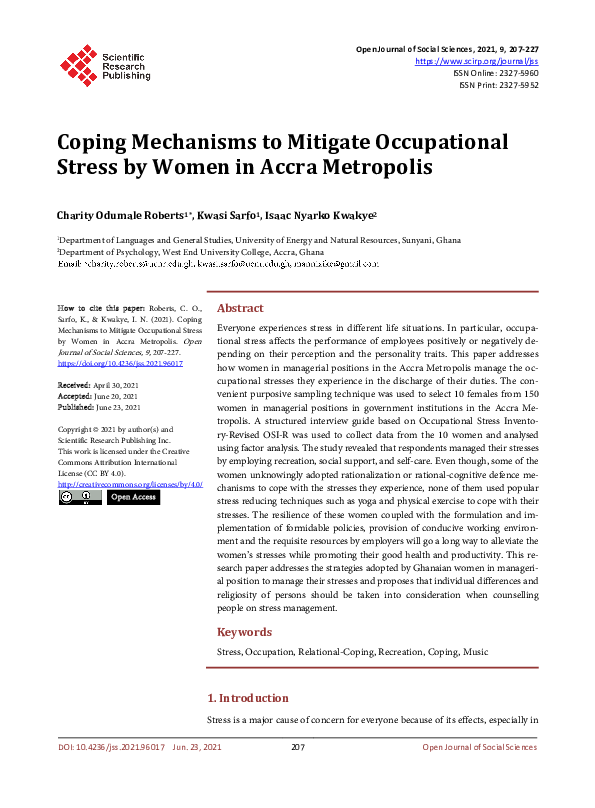 (PDF) Coping Mechanisms to Mitigate Occupational Stress by Women in ...
