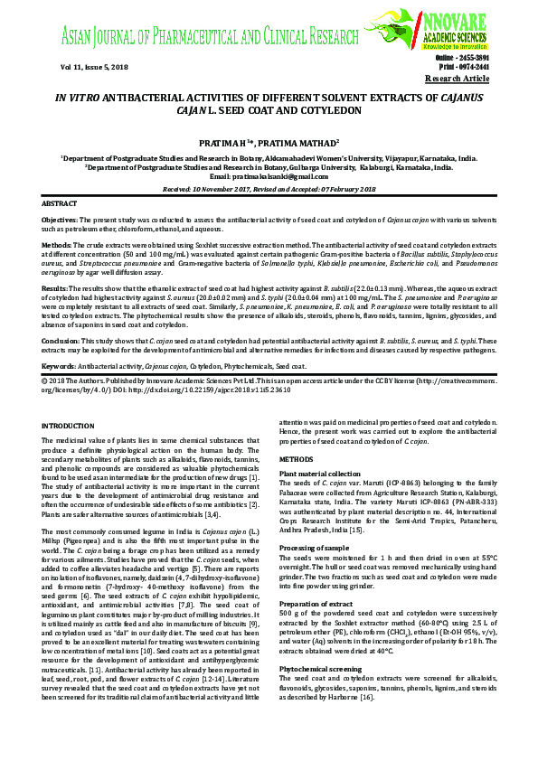 (PDF) IN VITRO ANTIBACTERIAL ACTIVITIES OF DIFFERENT SOLVENT EXTRACTS ...