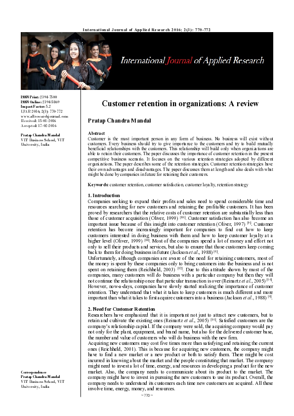 (PDF) Customer retention in organizations: A review