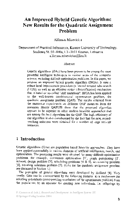 (PDF) An improved hybrid genetic algorithm: new results for the quadratic assignment problem ...