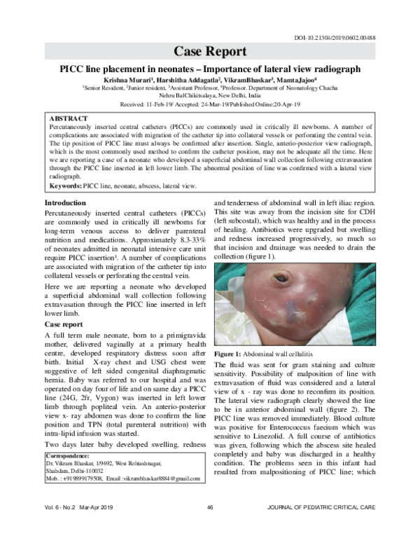 (PDF) PICC line placement in neonates – Importance of lateral view ...