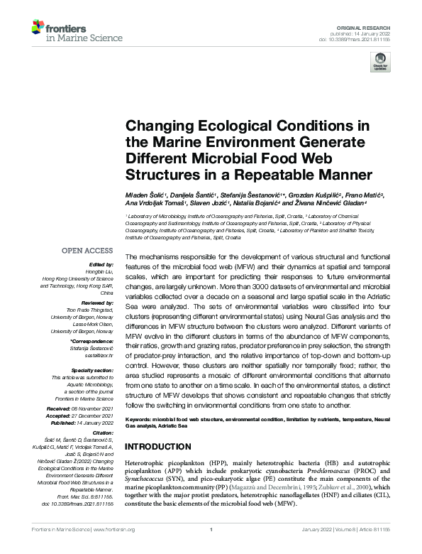 (PDF) Changing Ecological Conditions in the Marine Environment Generate ...