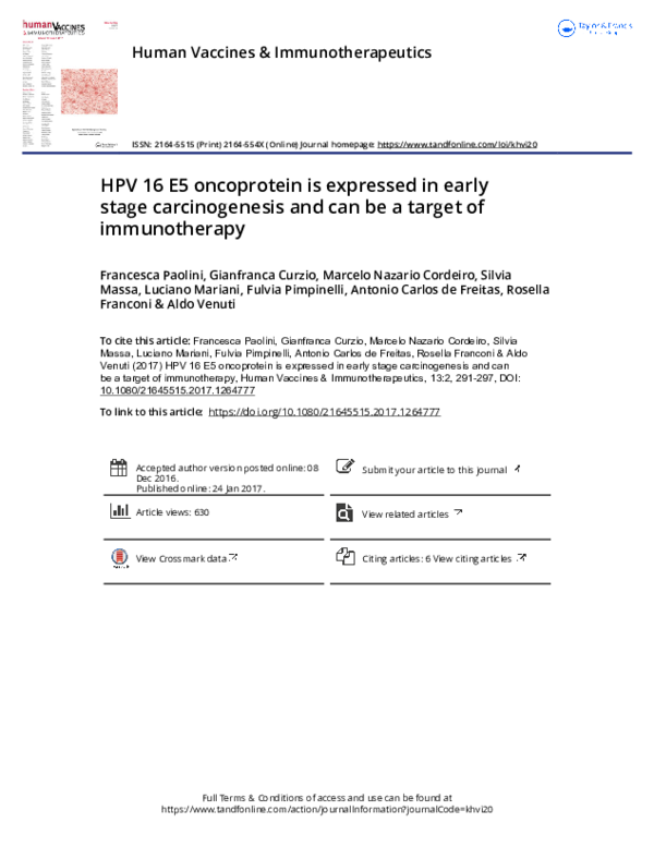 (PDF) HPV 16 E5 oncoprotein is expressed in early stage carcinogenesis ...