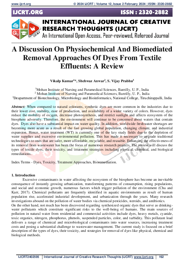 (PDF) A Discussion On Physiochemical And Biomediated Removal Approaches Of Dyes From Textile ...
