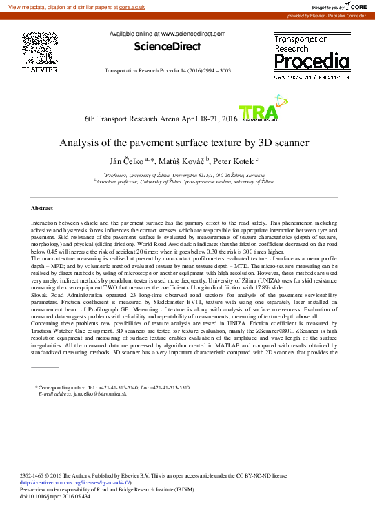 Pdf Analysis Of The Pavement Surface Texture By 3d Scanner