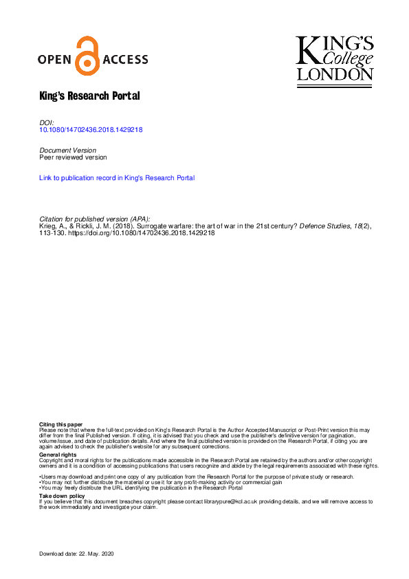 (PDF) Surrogate warfare: the art of war in the 21st century?