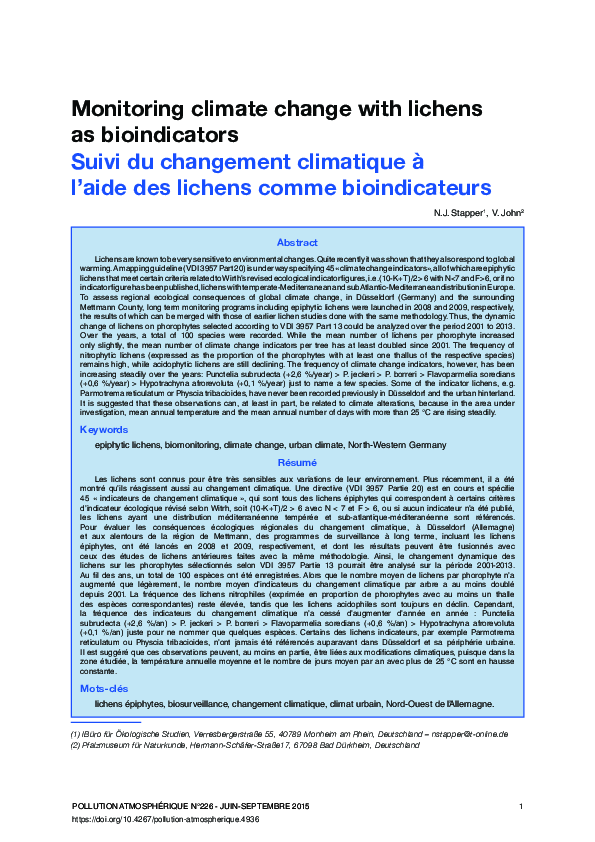 (PDF) Monitoring climate change with lichens as bioindicators | N ...