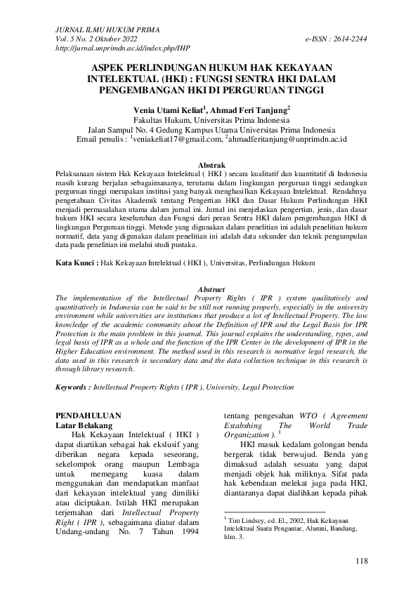(PDF) Aspek Perlindungan Hukum Hak Kekayaan Intelektual (Hki) : Fungsi Sentra Hki Dalam ...