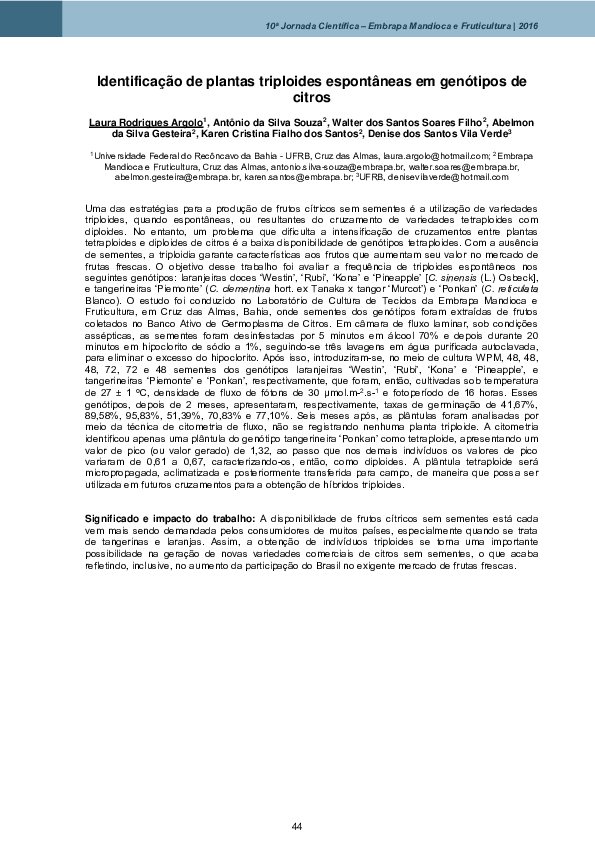 (PDF) Identificação de plantas triploides espontâneas em genótipos de ...