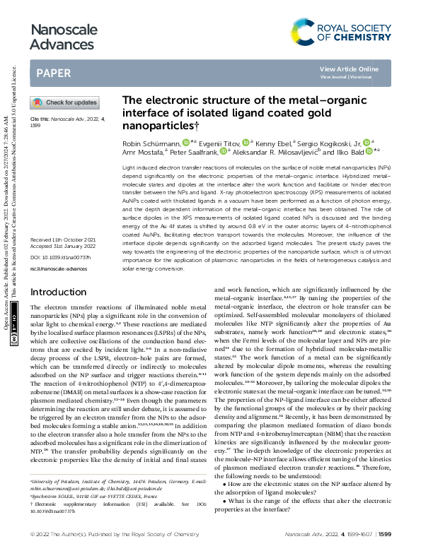 (PDF) The electronic structure of the metal–organic interface of ...