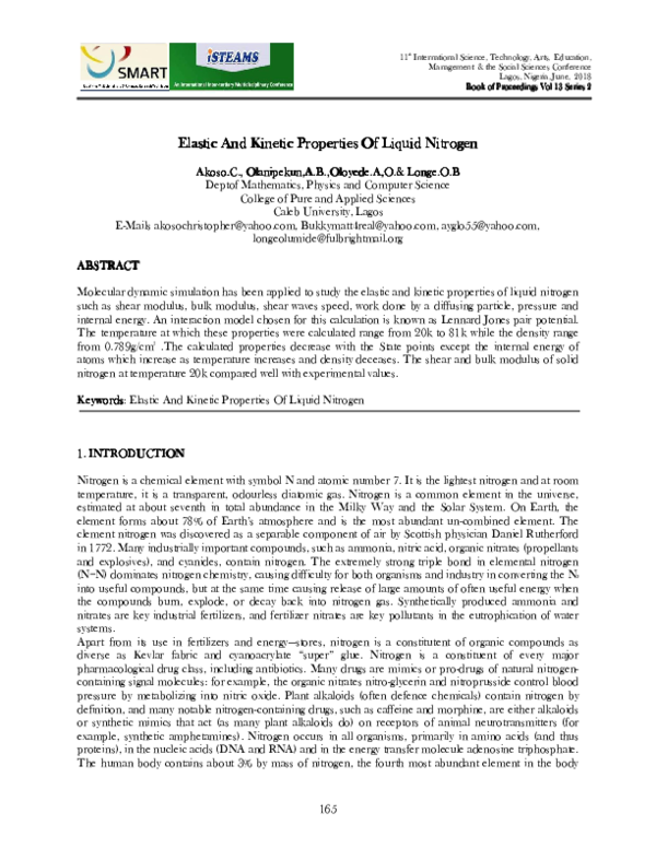 (PDF) Elastic and Kinetic Properties of liquid Nitrogen