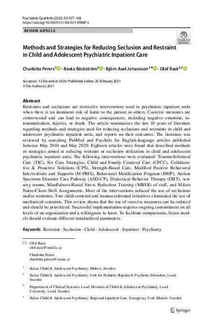 (PDF) Methods and Strategies for Reducing Seclusion and Restraint in ...
