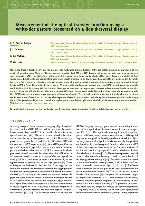 (PDF) Measurement of the optical transfer function using a white-dot pattern presented on a ...