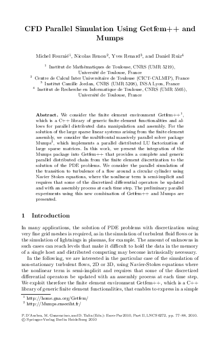 (PDF) CFD Parallel Simulation Using Getfem++ and Mumps | Michel Fournié - Academia.edu