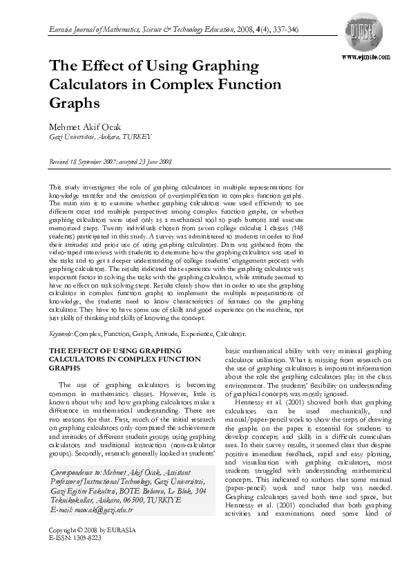 (PDF) The Effect of Using Graphing Calculators in Complex Function Graphs