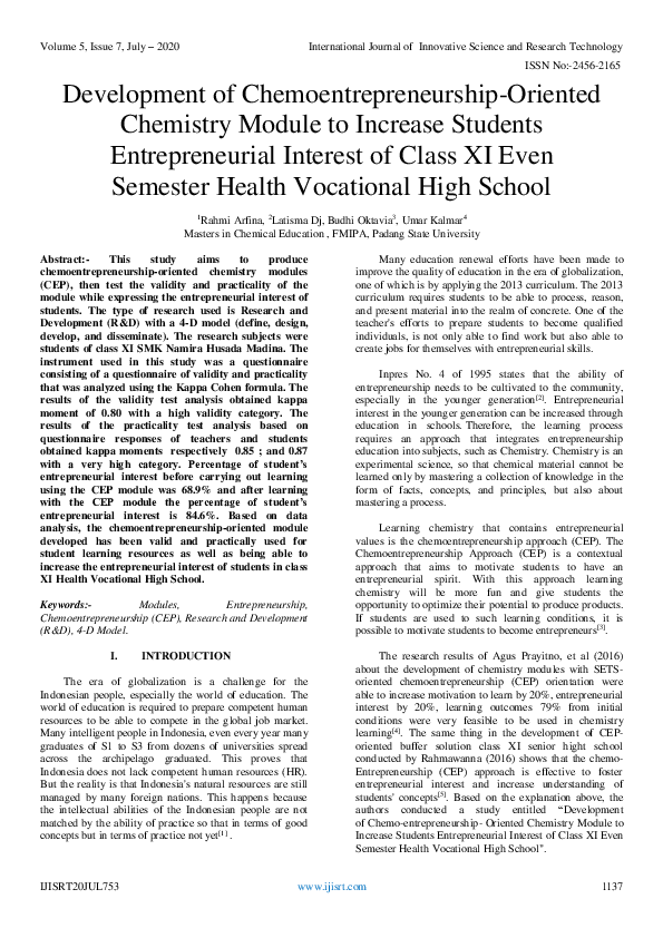 (PDF) Development of Chemoentrepreneurship-Oriented Chemistry Module to ...