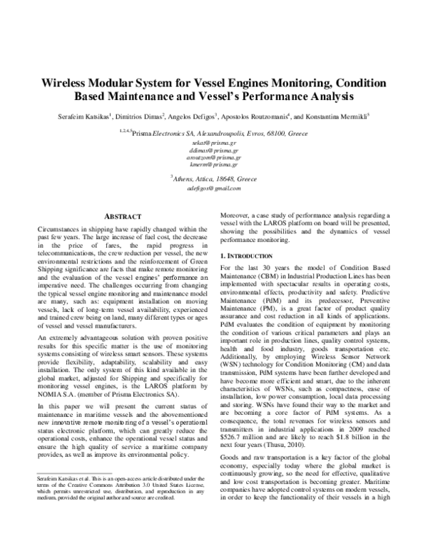 (PDF) Wireless Modular System for Vessel Engines Monitoring, Condition Based Maintenance and ...