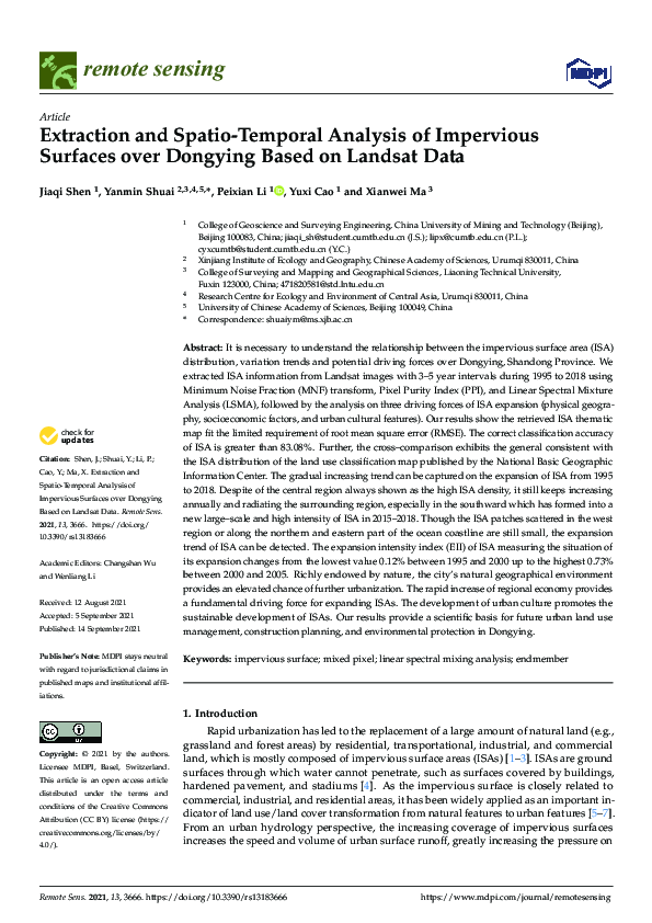 (PDF) Extraction and Spatio-Temporal Analysis of Impervious Surfaces over Dongying Based on ...