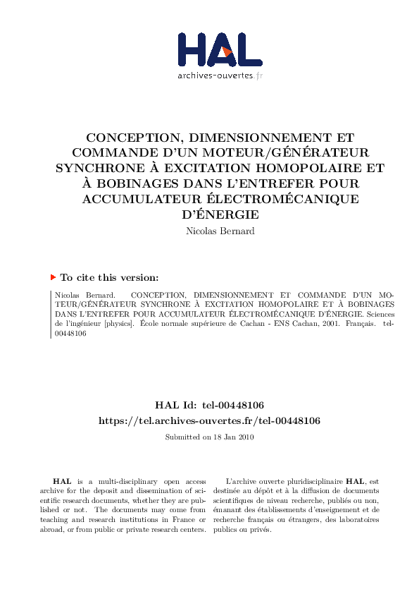 (PDF) Conception, Dimensionnement et Commande D'Un Moteur/Générateur Synchrone À Excitation ...