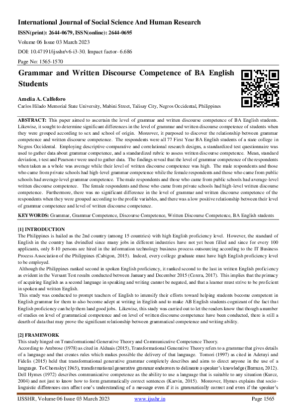 (PDF) Grammar and Written Discourse Competence of BA English Students