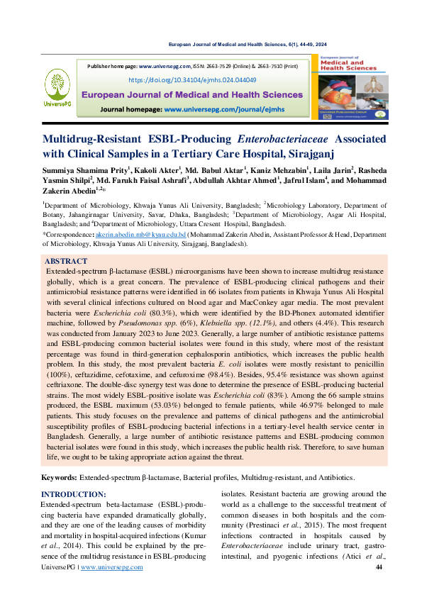 (PDF) Multidrug-Resistant ESBL-Producing Enterobacteriaceae Associated with Clinical Samples in ...