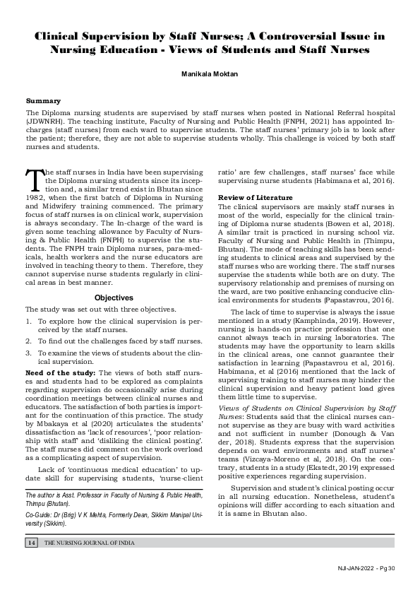 (PDF) Clinical Supervision by Staff Nurses; A Controversial Issue in Nursing Education - Views ...