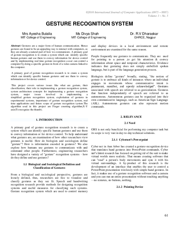 Pdf Gesture Recognition System