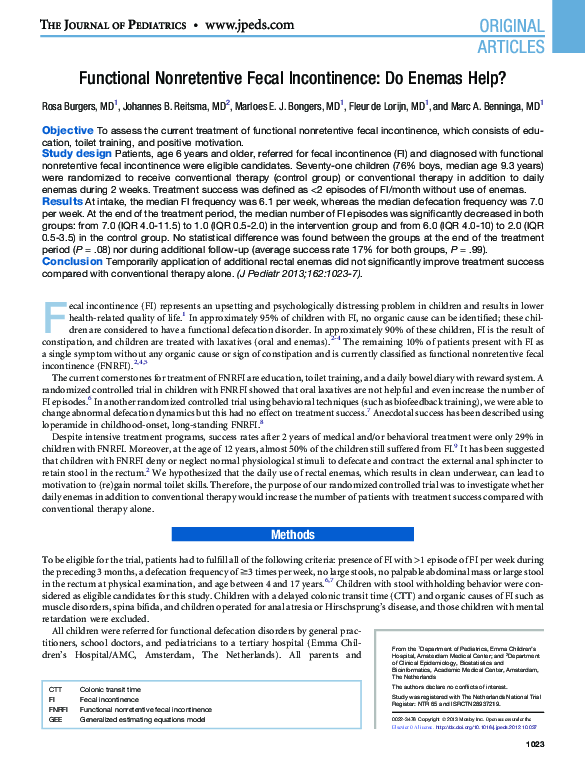 (PDF) Functional Nonretentive Fecal Incontinence: Do Enemas Help?