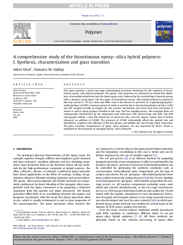 (PDF) A comprehensive study of the bicontinuous epoxy–silica hybrid ...