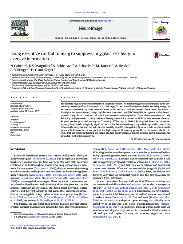 (PDF) Using executive control training to suppress amygdala reactivity ...
