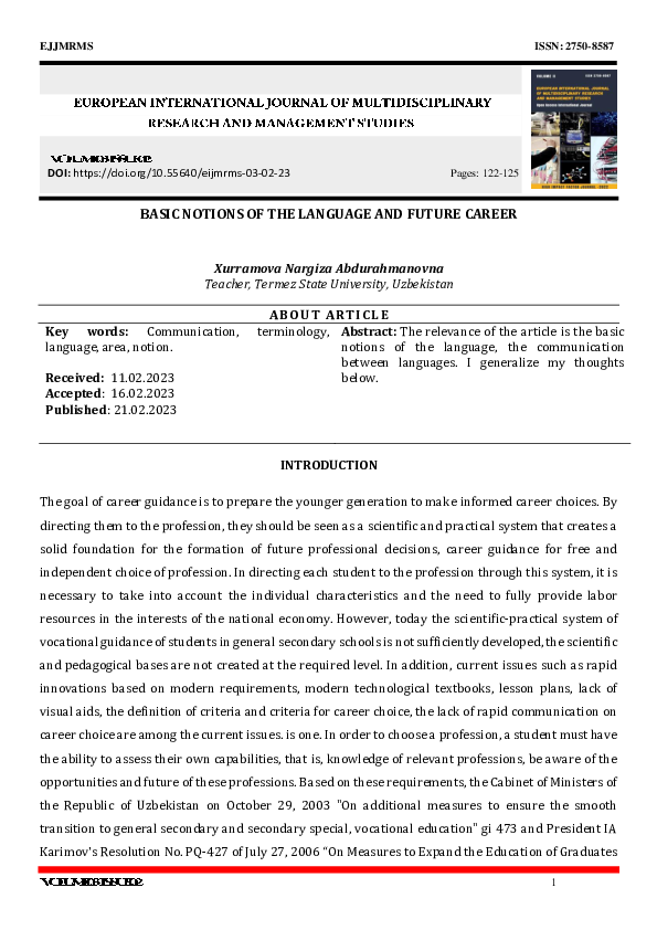 (PDF) BASIC NOTIONS OF THE LANGUAGE AND FUTURE CAREER