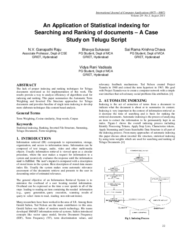 (PDF) An Application of Statistical indexing for Searching and Ranking of documents A Case Study ...