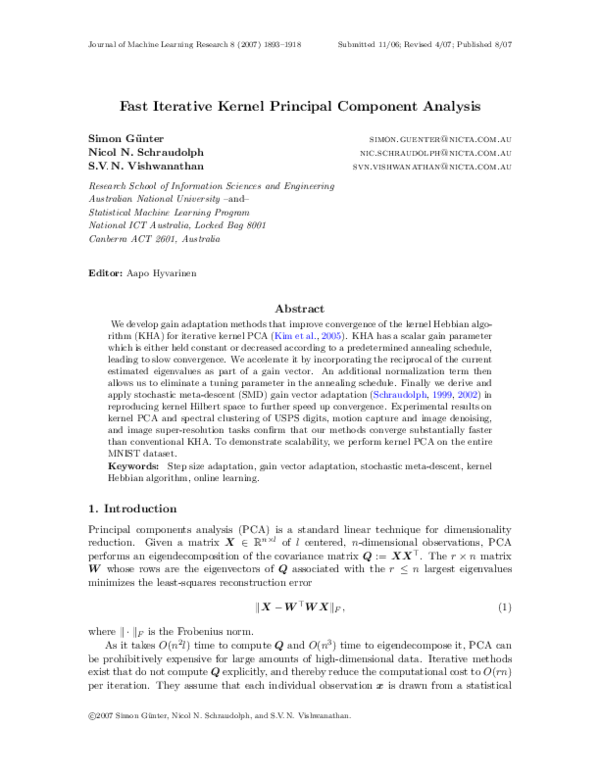 (PDF) Fast Iterative Kernel Principal Component Analysis