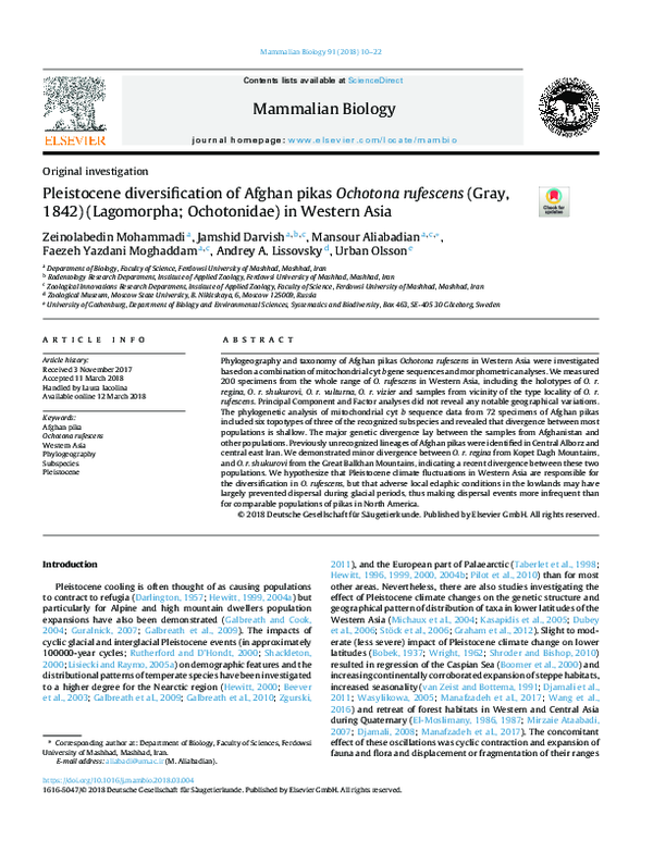 (PDF) Pleistocene diversification of Afghan pikas Ochotona rufescens ...
