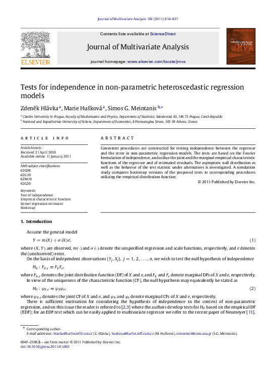 (PDF) Tests for independence in non-parametric heteroscedastic ...