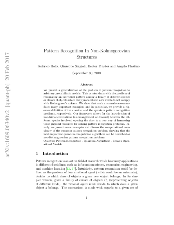 (PDF) Pattern Recognition In Non-Kolmogorovian Structures
