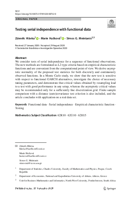 (PDF) Testing serial independence with functional data