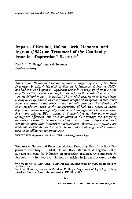 (PDF) Impact of Kendall, Hollon, Beck, Hammen, and Ingram (1987) on ...