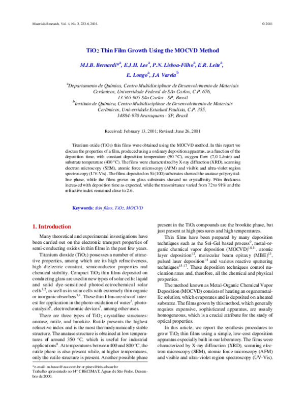 (PDF) TiO2 thin film growth using the MOCVD method
