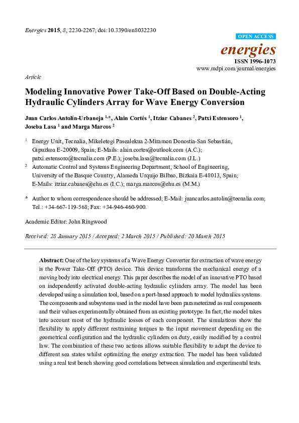 (PDF) Modeling Innovative Power Take-Off Based on Double-Acting Hydraulic Cylinders Array for ...