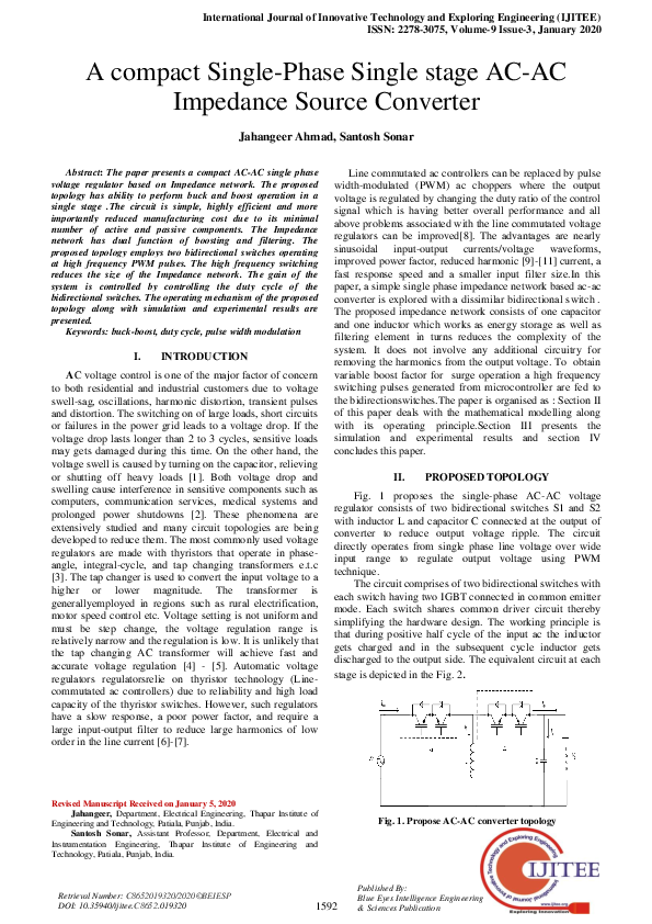 (PDF) A compact Single-Phase Single stage AC-AC Impedance Source Converter