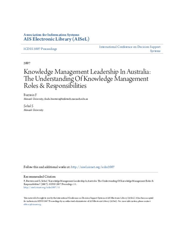 (PDF) Knowledge Management Leadership in Australia: The understanding ...