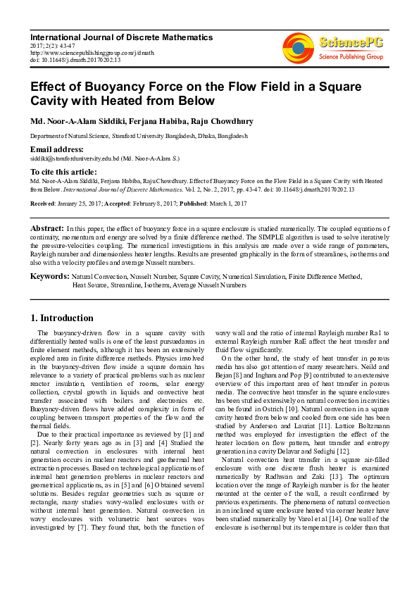 (PDF) Effect of Buoyancy Force on the Flow Field in a Square Cavity ...