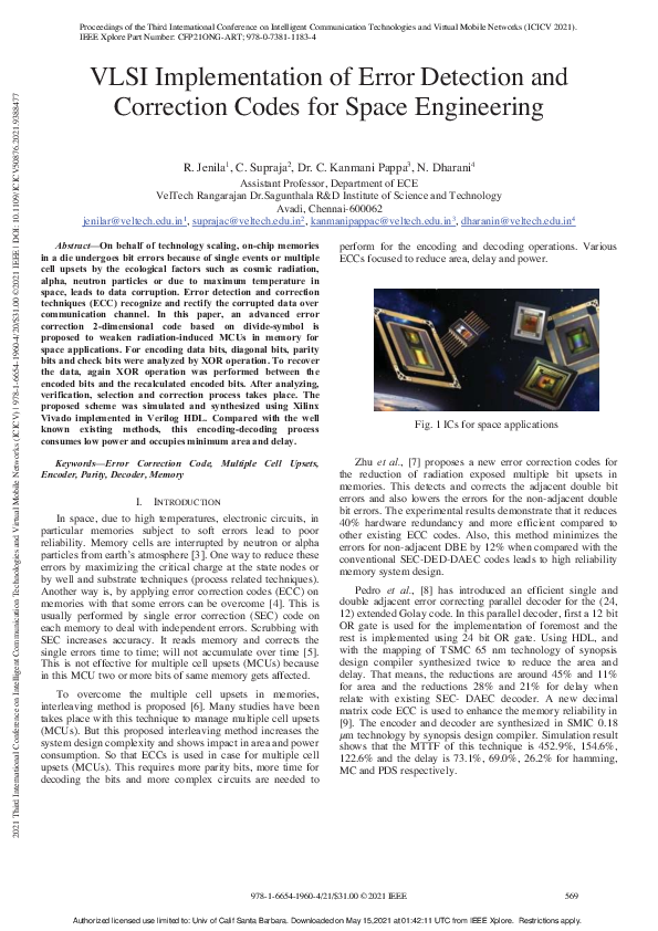 (PDF) VLSI Implementation of Error Detection and Correction Codes for Space Engineering