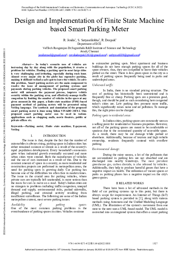 (PDF) Design and Implementation of Finite State Machine based Smart Parking Meter