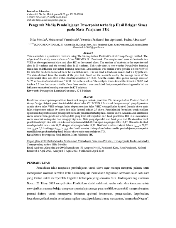 (PDF) Pengaruh Media Pembelajaran Powerpoint terhadap Hasil Belajar Siswa pada Mata Pelajaran TIK