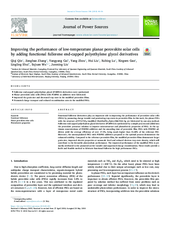 (PDF) Improving the performance of low-temperature planar perovskite solar cells by adding ...