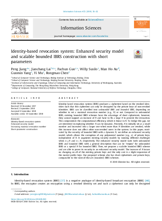 (PDF) Identity-based revocation system: Enhanced security model and scalable bounded IBRS ...