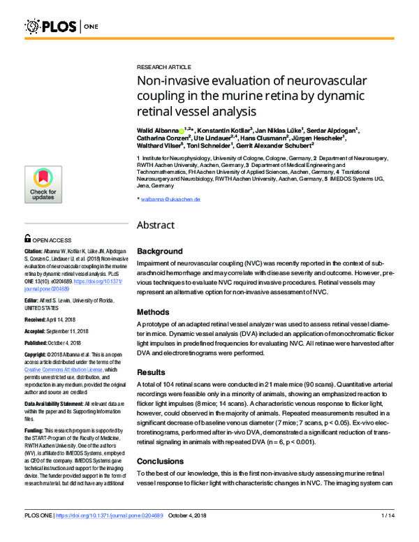 (PDF) Non-invasive evaluation of neurovascular coupling in the murine ...