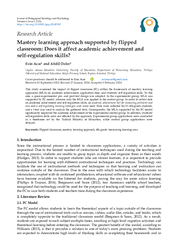 (PDF) Mastery learning approach supported by flipped classroom: Does it ...